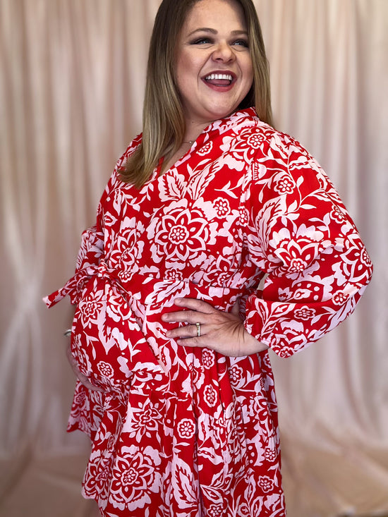 RESTOCKED! Hibiscus Haven Plus-Size Red Floral Dress – Katherine Parker ...